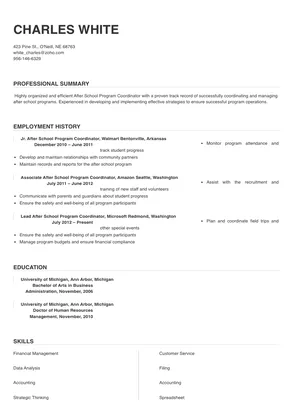 After School Program Coordinator Resume Sample & Tips | Online Resume ...