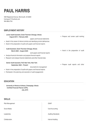 Audit Assistant Resume Sample & Tips | Online Resume Builder