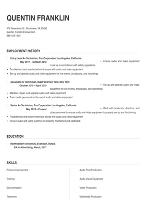 Av Technician Resume Sample & Tips | Online Resume Builder