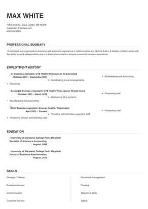 Business Assistant Resume Sample & Tips | Online Resume Builder