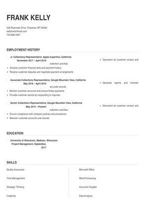 Collections Representative Resume Sample & Tips | Online Resume Builder