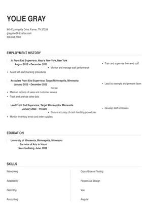 Front End Supervisor Resume Sample & Tips | Online Resume Builder