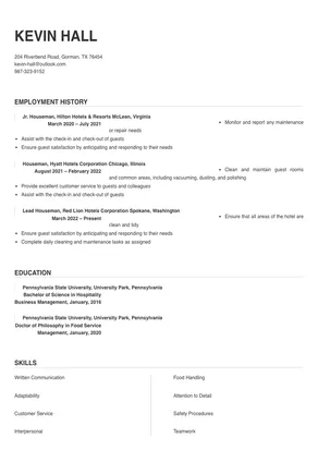Houseman Resume Sample & Tips | Online Resume Builder