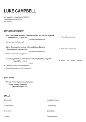 Library Technician Resume Sample & Tips | Online Resume Builder