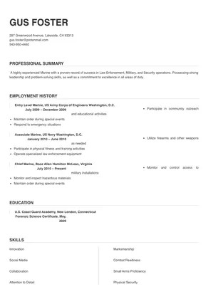 Marine Resume Sample & Tips | Online Resume Builder