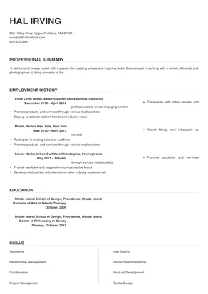 Model Resume Sample & Tips | Online Resume Builder