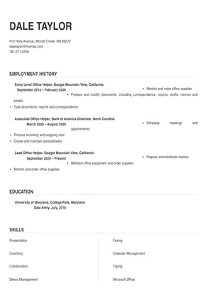 Office Helper Resume Sample & Tips | Online Resume Builder
