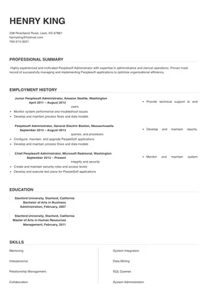 Peoplesoft Administrator Resume Sample & Tips | Online Resume Builder