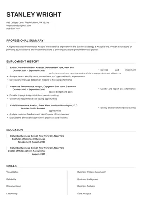 Performance Analyst Resume Sample & Tips | Online Resume Builder