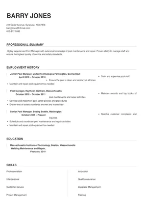 Pool Manager Resume Sample & Tips | Online Resume Builder