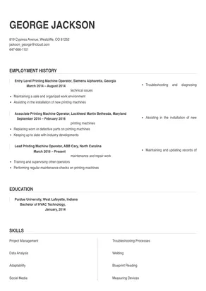 Printing Machine Operator Resume Sample & Tips | Online Resume Builder