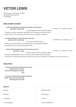 Recruitment Manager Resume Sample & Tips | Online Resume Builder