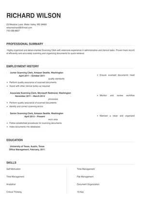 Scanning Clerk Resume Sample & Tips | Online Resume Builder