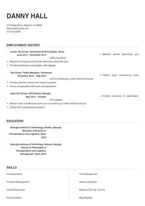 Taxi Driver Resume Sample & Tips | Online Resume Builder
