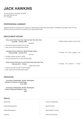 Tennis Instructor Resume Sample & Tips | Online Resume Builder
