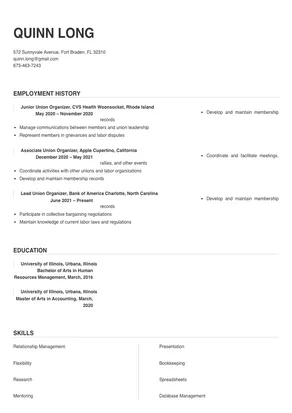 Union Organizer Resume Sample & Tips | Online Resume Builder
