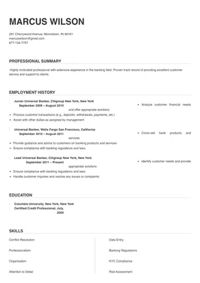 Universal Banker Resume Sample & Tips | Online Resume Builder