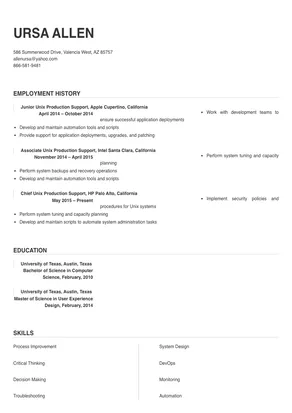 Unix Production Support Resume Sample & Tips | Online Resume Builder