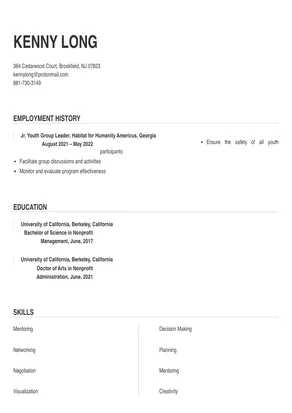 Youth Group Leader Resume Sample & Tips | Online Resume Builder